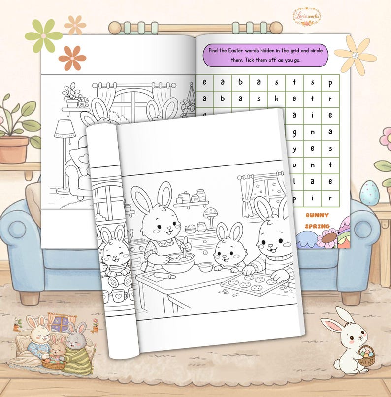 Cozy Easter Bunny Family Coloring & Activity Book - Etsy