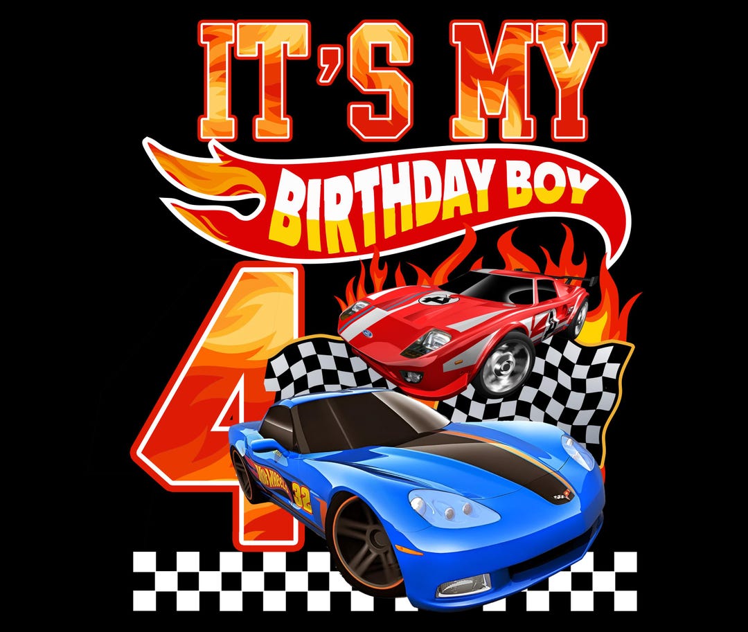 It’s My 4th Birthday Boy Racing Cars Design, Race Car Birthday Boy PNG ...
