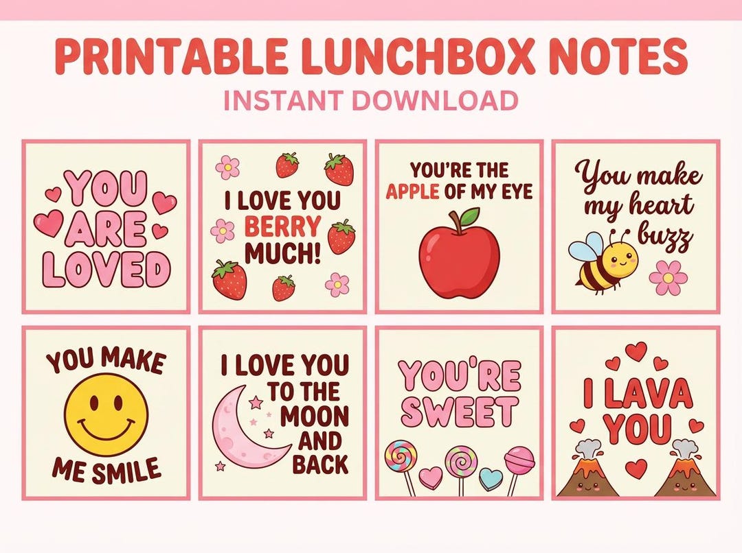 Printable Kids Valentine Lunchbox Notes Instant Download Valentine ...