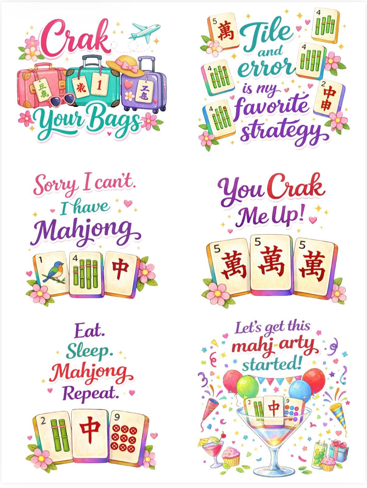 Funny Mahjong Sayings Clipart | Mahjong Tile PNG Bundle (digital ...