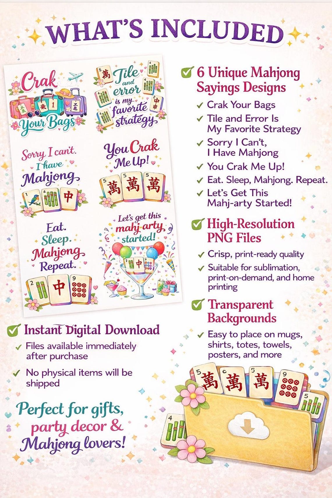 Funny Mahjong Sayings Clipart | Mahjong Tile PNG Bundle (digital ...