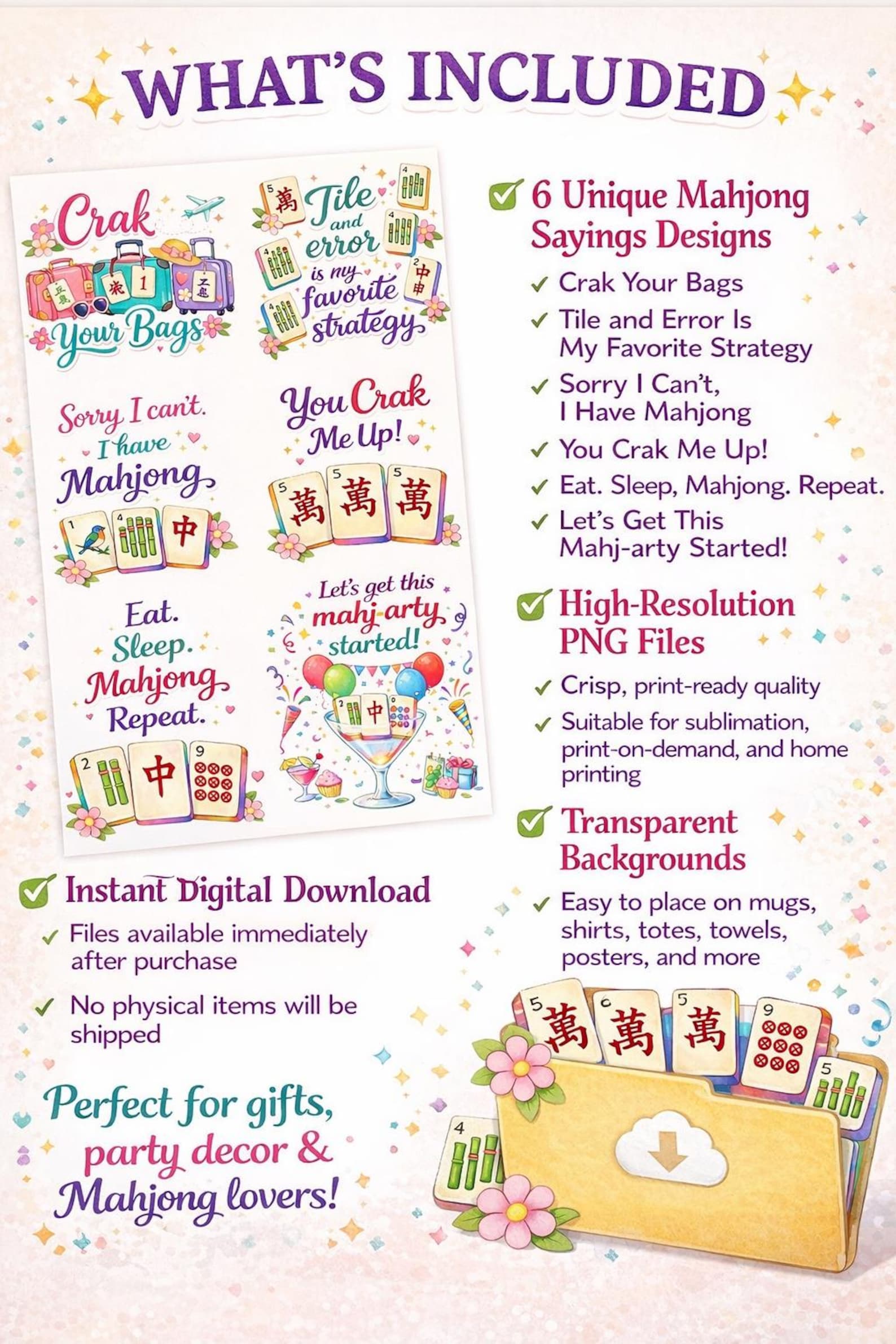 Funny Mahjong Sayings Clipart | Mahjong Tile PNG Bundle (digital ...