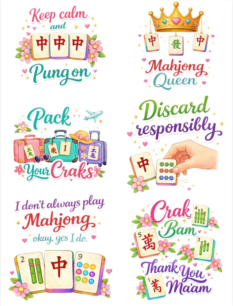 Funny Mahjong Sayings Clipart | Mahjong Tile PNG Bundle (digital ...