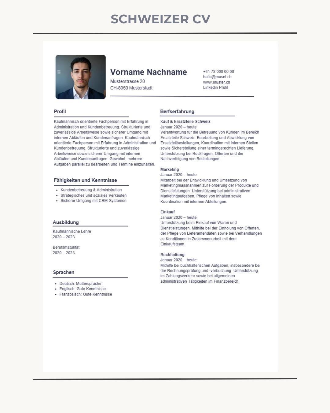 CV Template Switzerland | Resume Template CH | Canva & Word | Modern ...