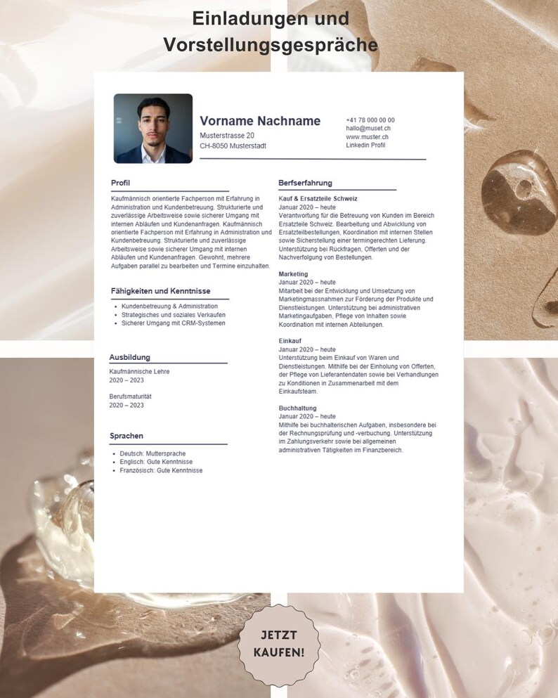 CV Template Switzerland | Resume Template CH | Canva & Word | Modern ...