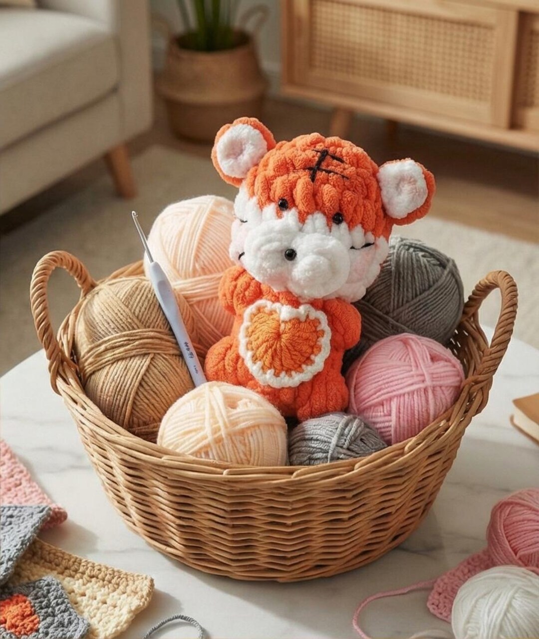 Tiger Crochet Pattern PDF, Plush Tiger Amigurumi With Heart, Chenille ...