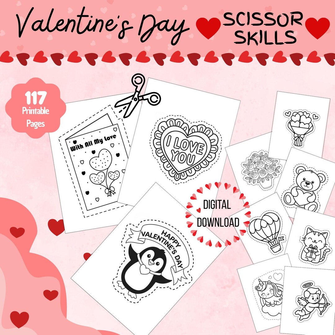 117 Valentine’s Day Scissor Skills Activity Pages for Kids Cutting ...