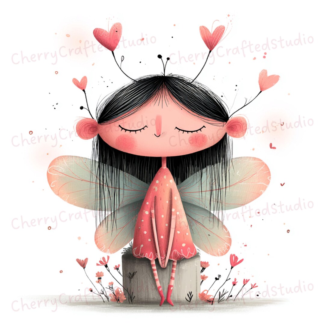 37 Quirky Lazy Fairy Clipart JPG Set, Whimsical Valentine Pink Reverie ...