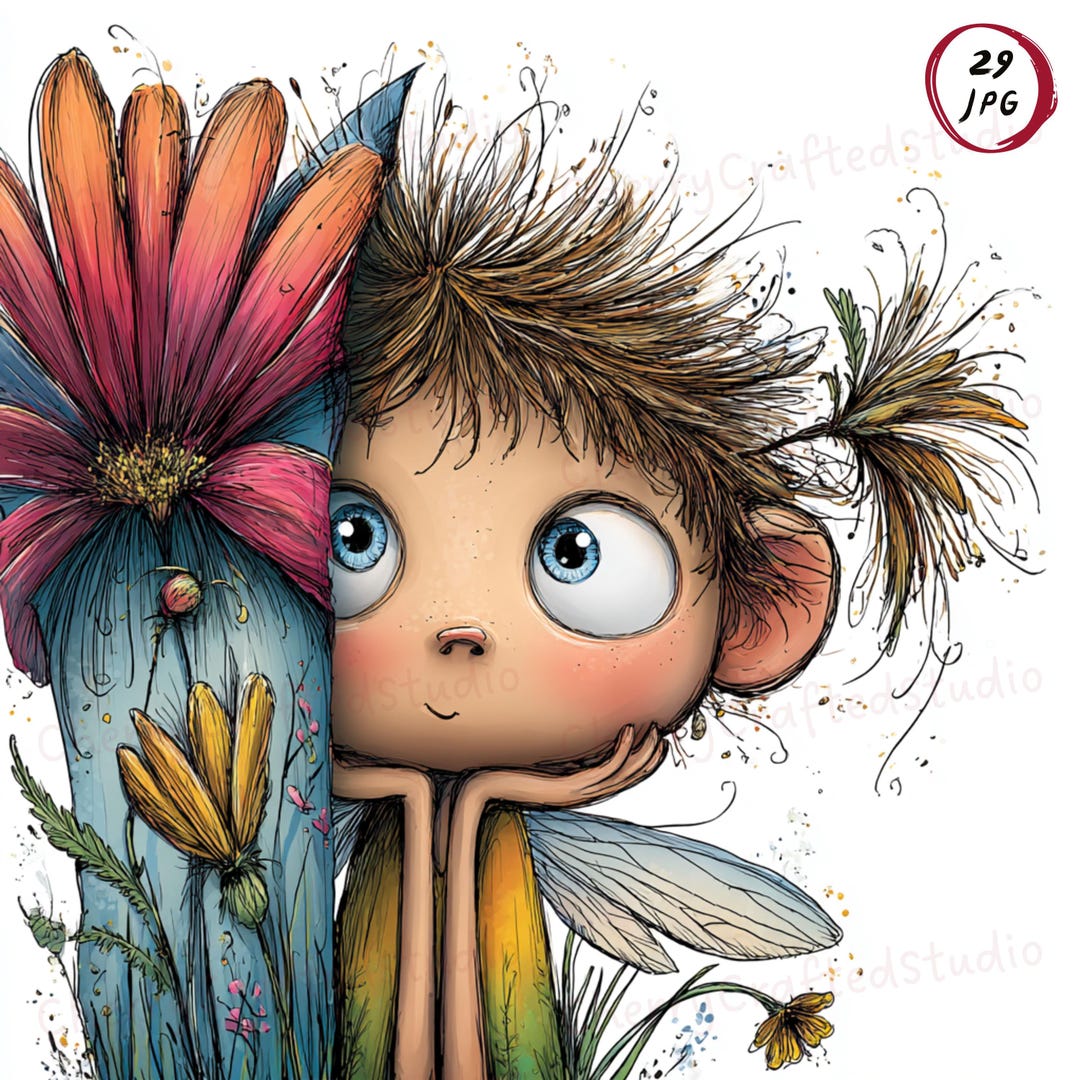 29 Whimsical Lazy Fairy Child Clipart JPG Set, Goofy Spring Watercolor ...