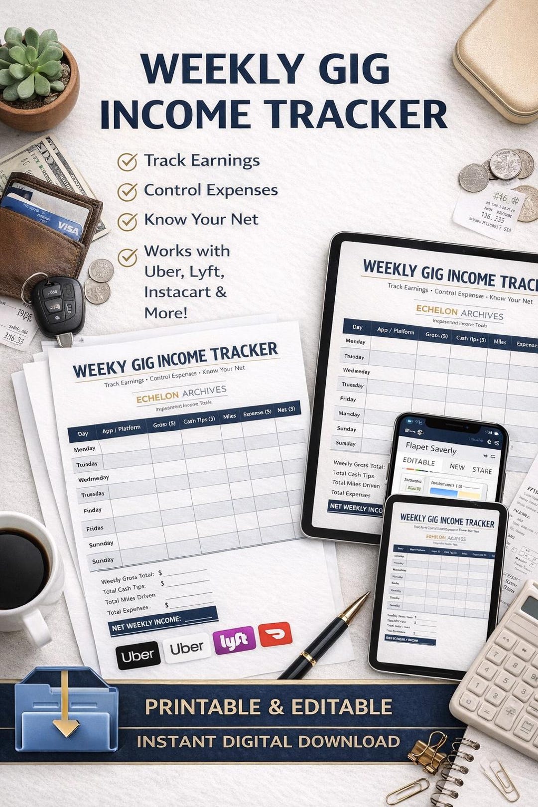 Weekly Gig Income Tracker | Printable & Editable Canva Planner | Uber ...