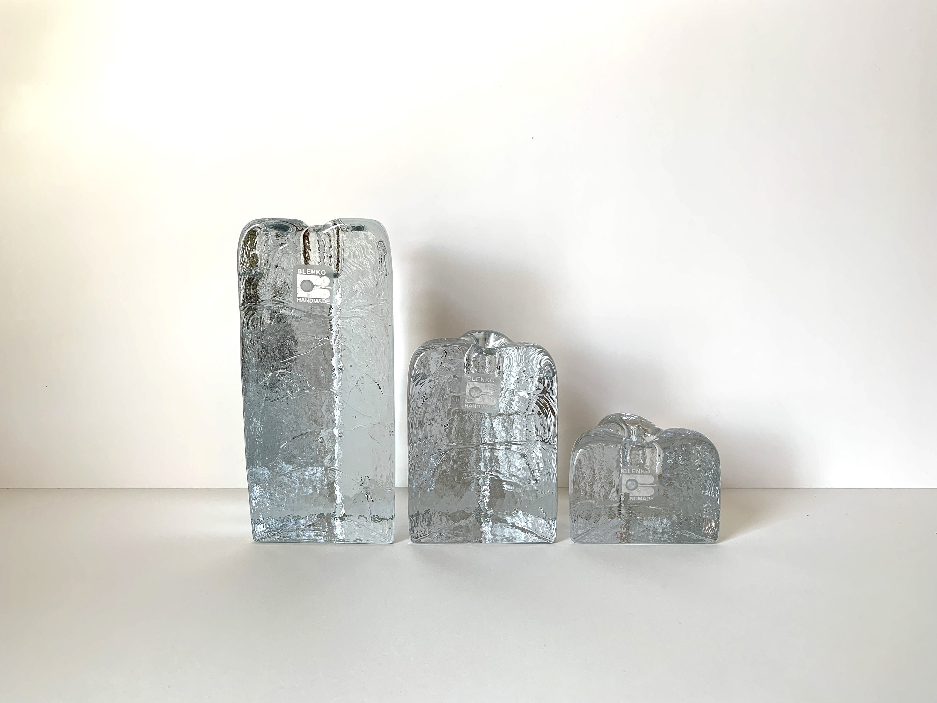 Vintage Blenko Handmade Clear Glass Candle Holders Graduated Set of ...