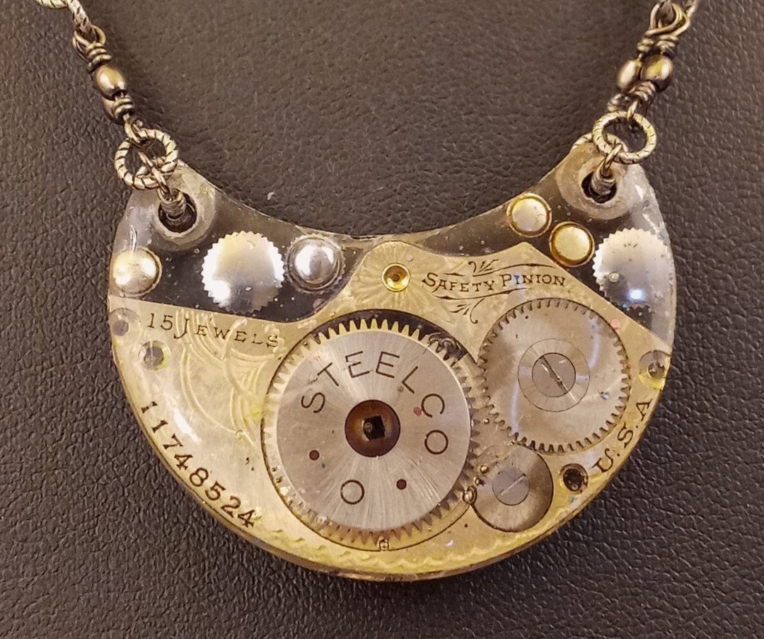 Double Sided Crescent Shaped Brass Watch Part Necklace - Etsy