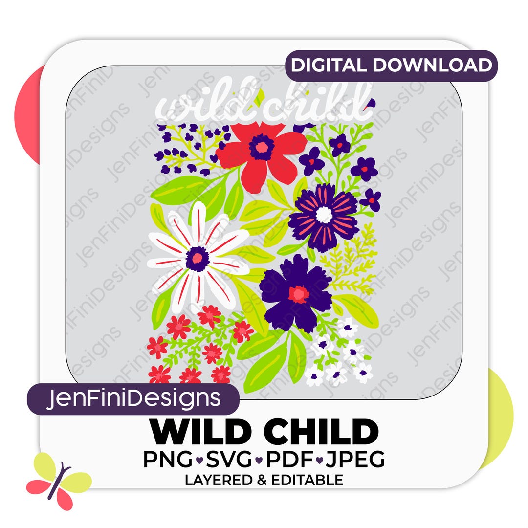 Wild Child Floral Baby Onesie SVG Boho Baby Shirt Kids Instant Digital ...