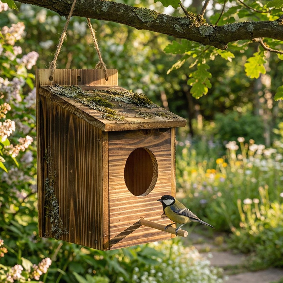 Wooden Birdhouse – Wall Mounted Outdoor Bird House, Natural Wood Bird ...