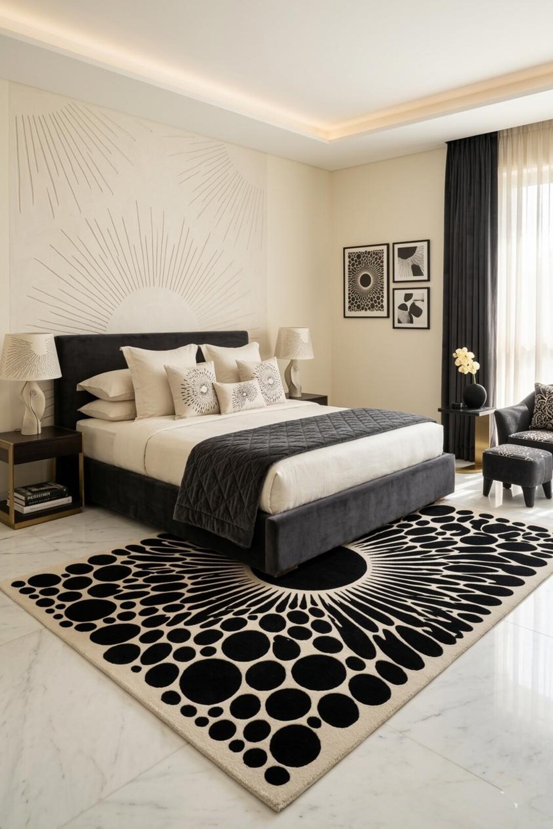 Hand Tufted Abstract Circle Rug, Black White Modern Area Rug ...