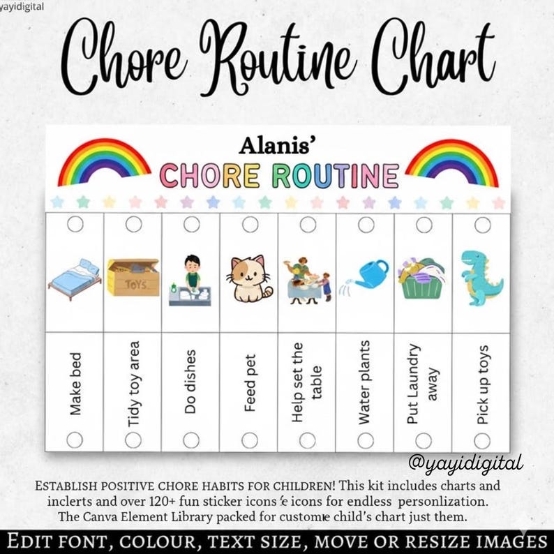 Editable and Printable Kids Routine Chart, Morning Afternoon Bedtime ...