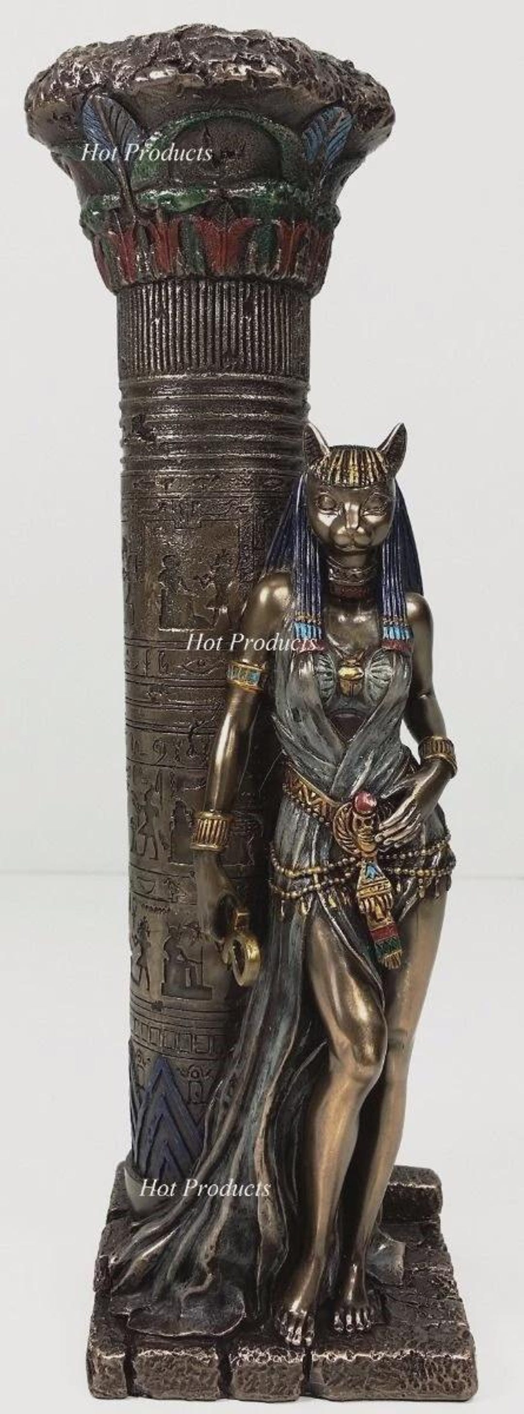 Egyptian Cat Goddess Bastet Candle Holder Statue Sculpture Antique ...