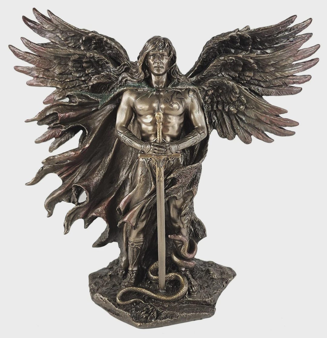 Six Winged Seraphim Guardian Angel W Serpent Statue Bronze Finish - Etsy