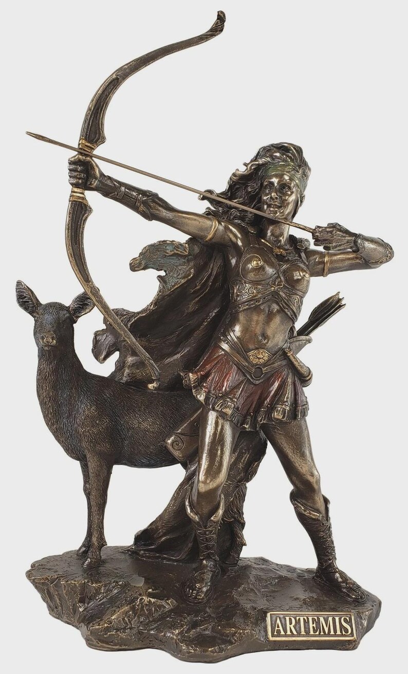 12" Artemis Shooting Bow Greek Goddess of the Hunt and Moon Statue ...