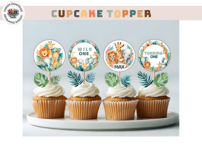 Editable Safari Cupcake Toppers – Wild One Birthday Party – Jungle ...