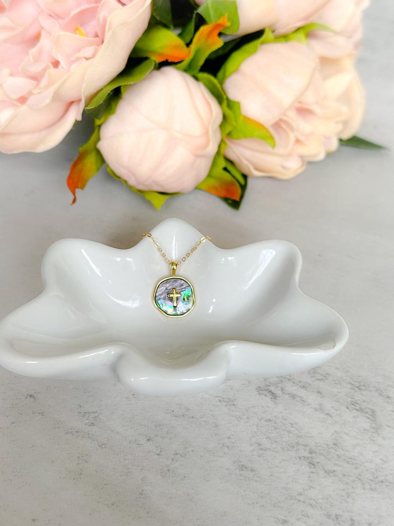 Gold and Abalone Shell Cross Necklace - Etsy