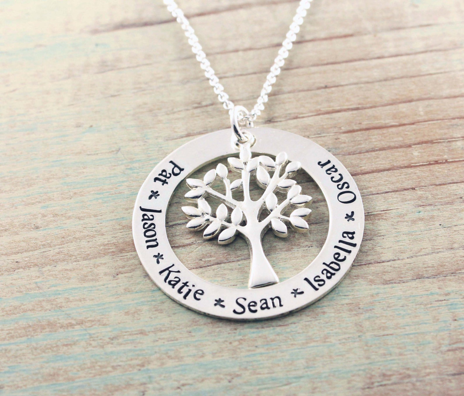 Personalized Jewelry Family Tree Necklace Hand Stamped | Etsy