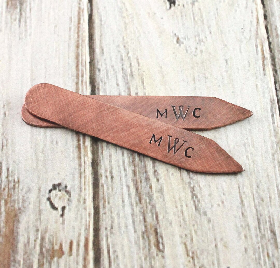Custom Monogram Collar Stays - Hand Stamped - Groom Gift - Personalized ...