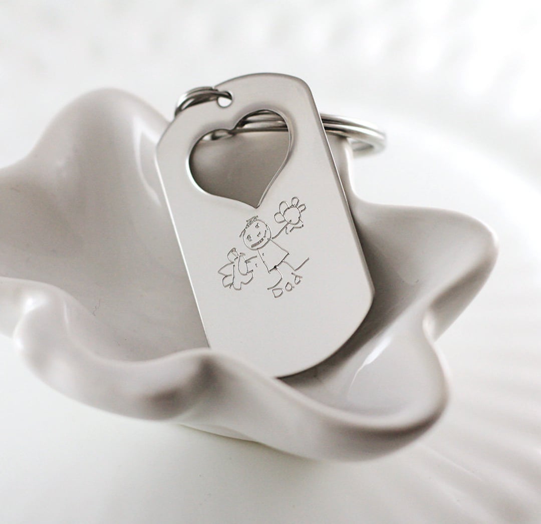 Kids Drawings Key Chain Handwriting Keychain Actual - Etsy