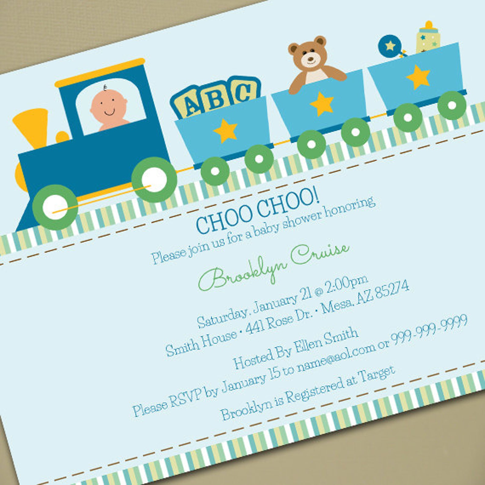 Train Baby Shower Invitation Baby Boy Personalized DIY - Etsy