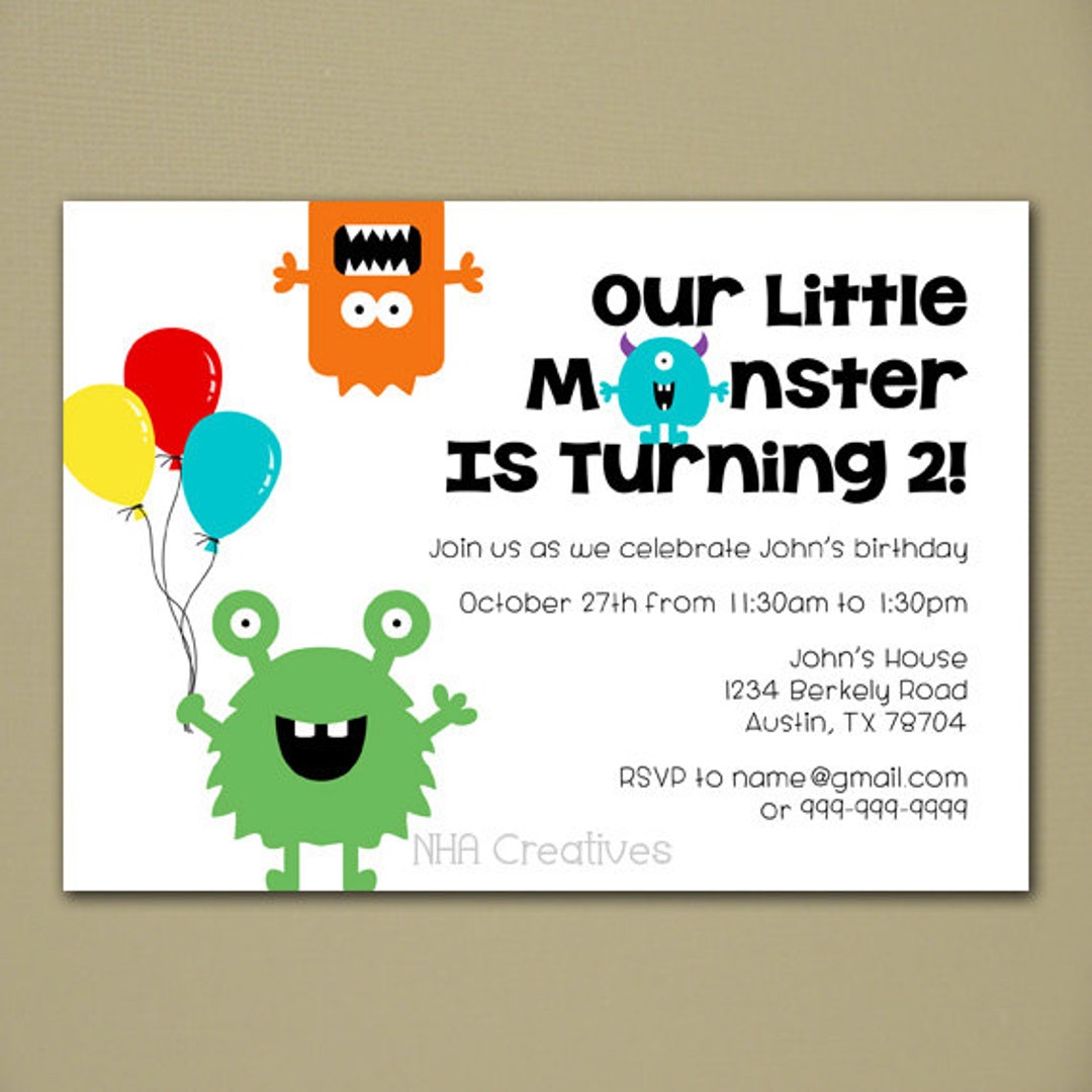 Monster Birthday Invitation - Personalized DIY Printable Digital File ...