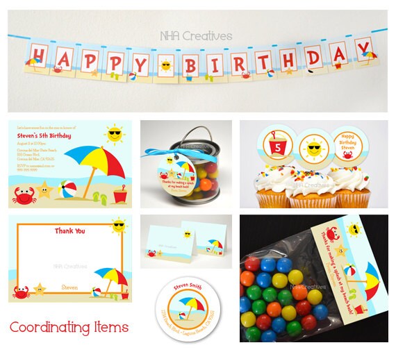 Personalized Beach Treat Bag Topper - DIY Printable Digital File - Etsy