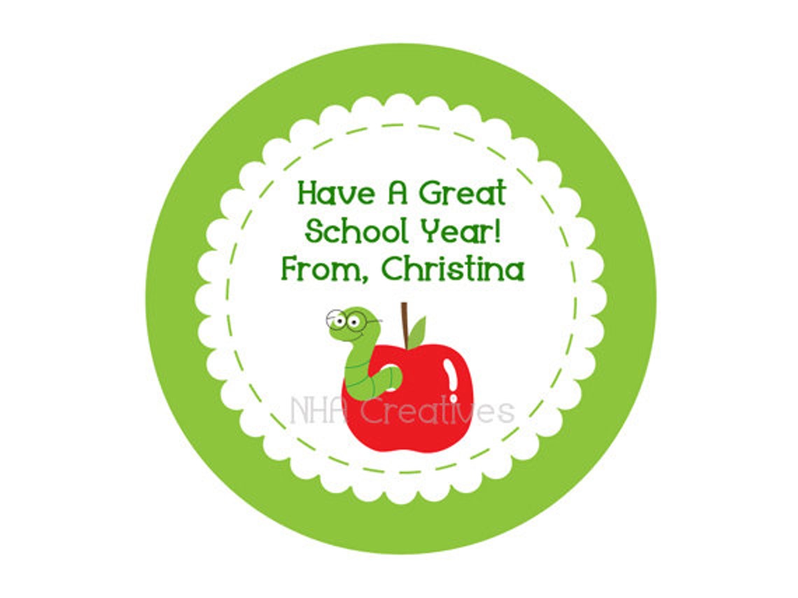 Personalized Back to School Themed Gift Tag Bookworm - Etsy