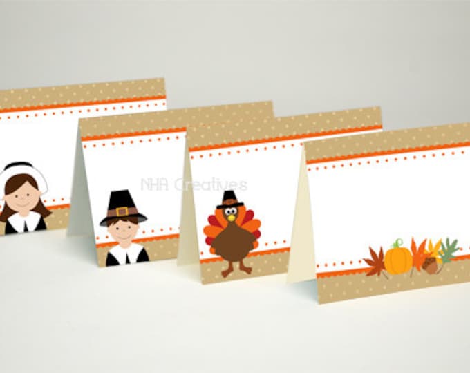 Thanksgiving Place Cards Pilgrims and Turkey DIY Printable | Etsy