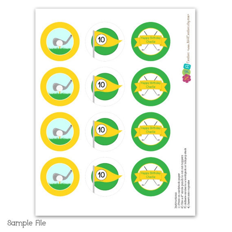 Personalized Golf Birthday Cupcake Toppers - DIY Printable Digital File ...