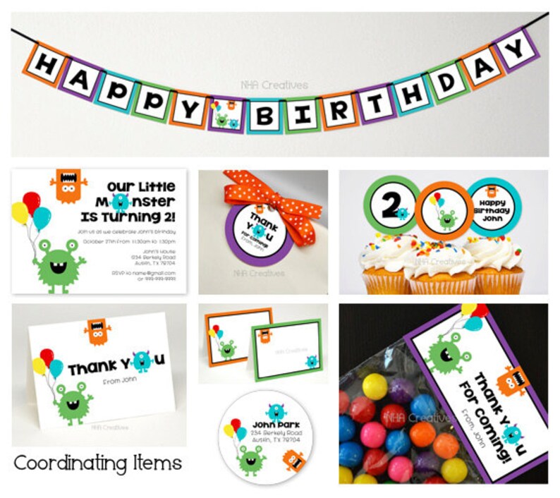 Personalized Monster Birthday Cupcake Toppers - DIY Printable Digital ...