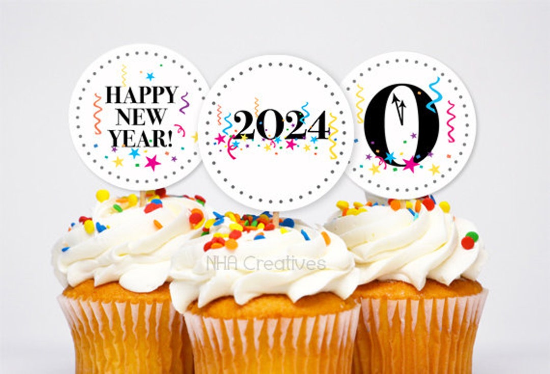 2024 Happy New Year Cupcake Toppers DIY Printable Digital - Etsy