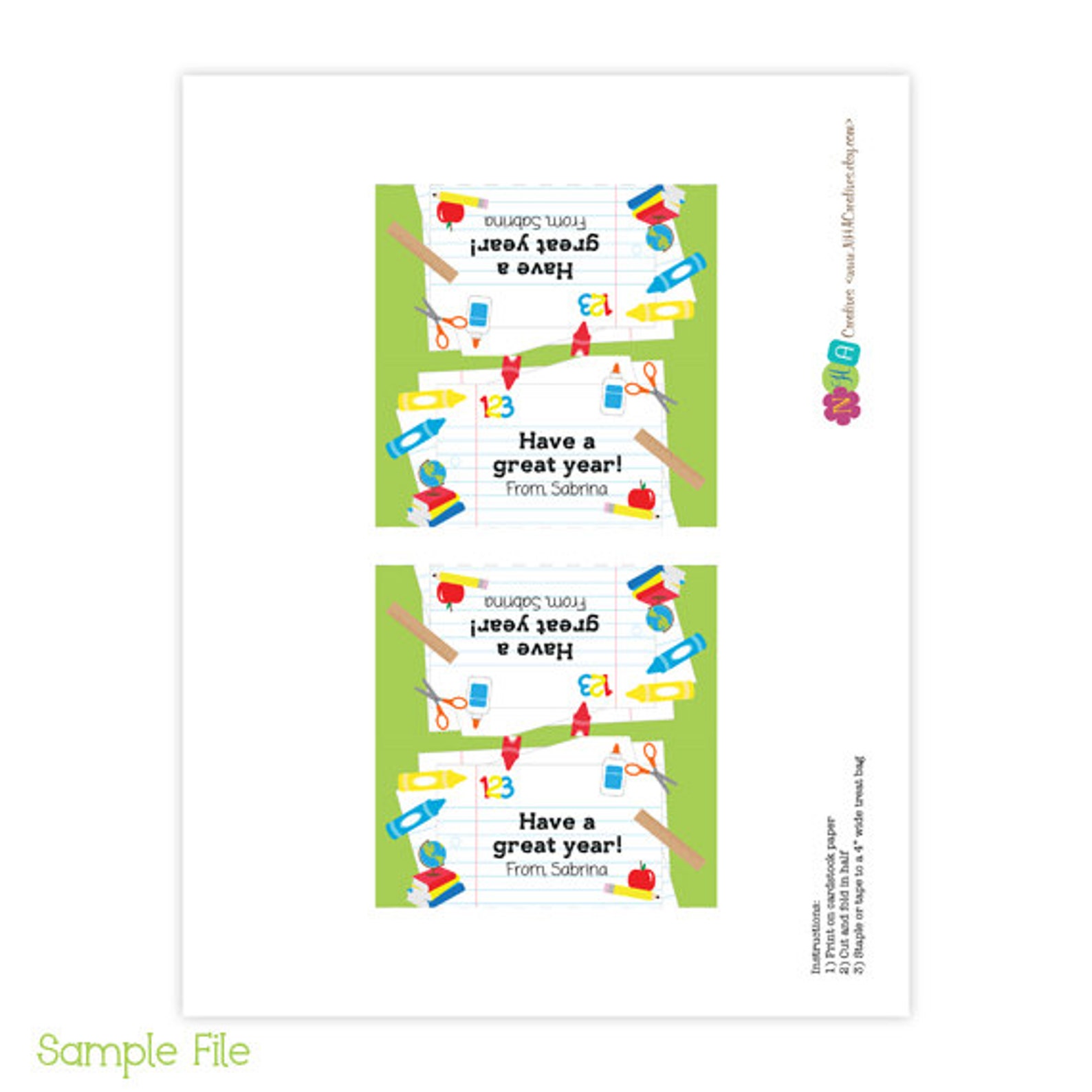 Personalized Back to School Treat Bag Topper - School Supplies - DIY ...