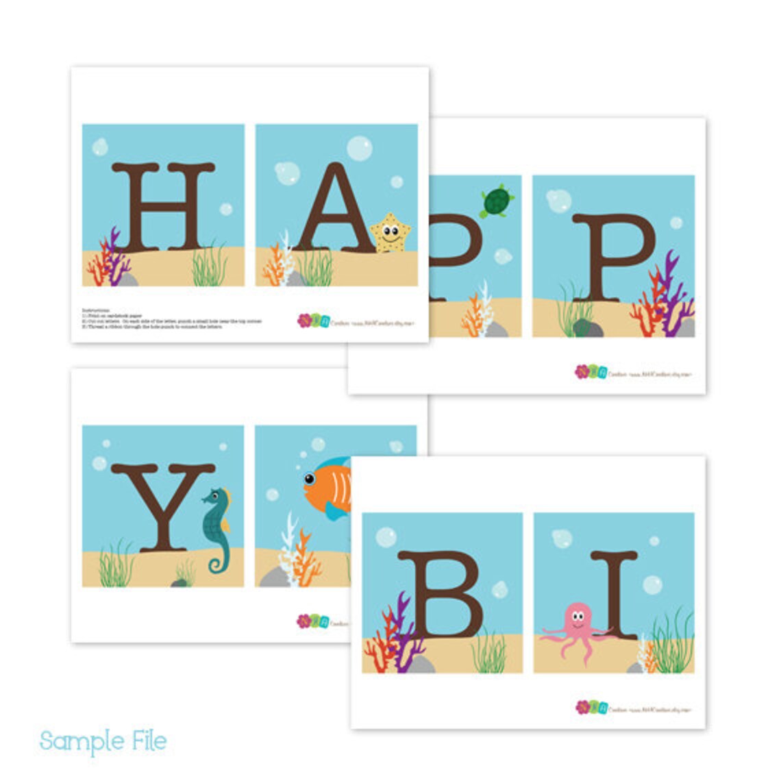 Under the Sea Happy Birthday Banner DIY Printable Digital | Etsy