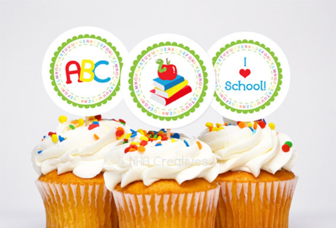 Back to School Themed Cupcake Toppers - Bookworm - DIY Printable ...