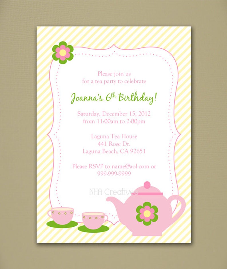 Tea Party Invitation Personalized DIY Printable Digital File - Etsy