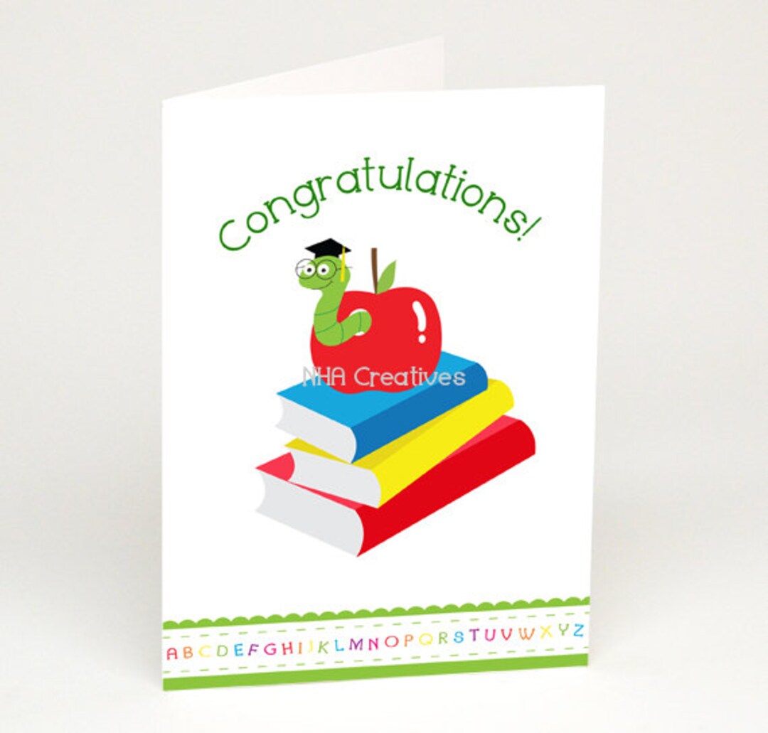 Bookworm Graduation Card - Congratulations - DIY Printable Digital File ...