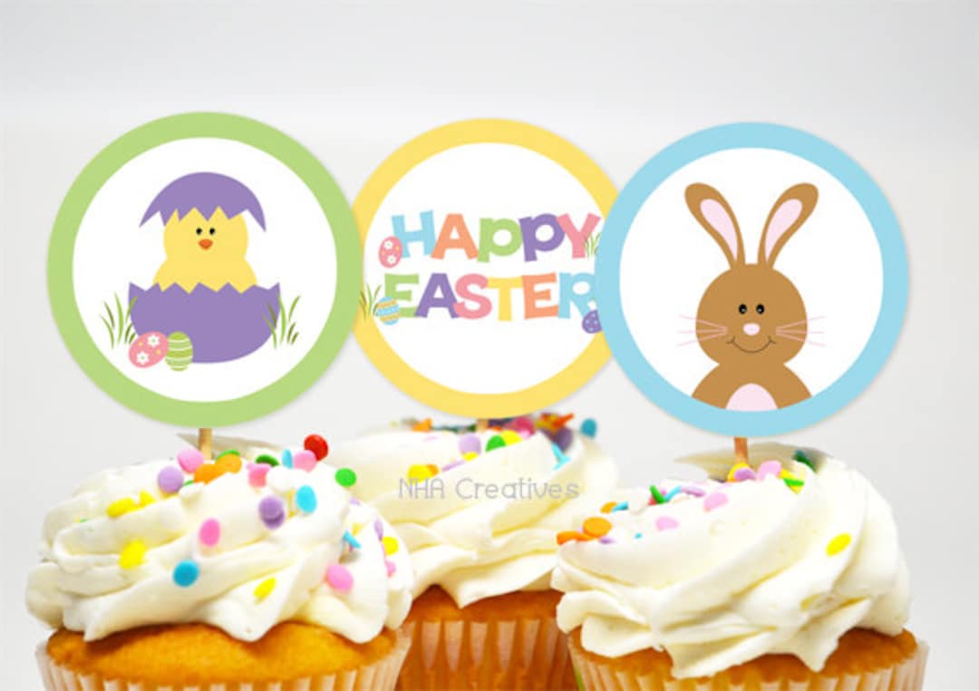 Happy Easter Cupcake Toppers - Bunny and Chick - DIY Printable Digital ...
