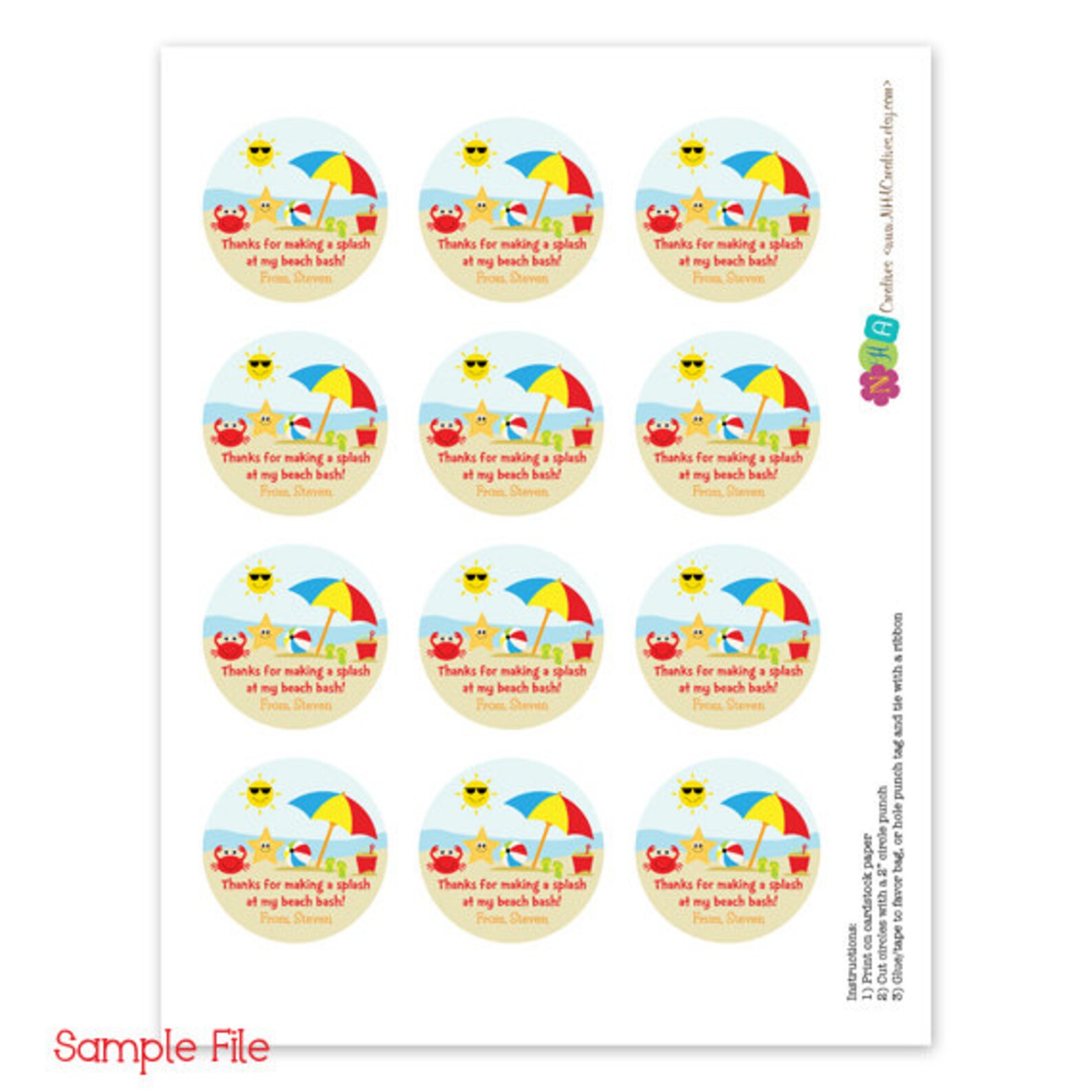 Personalized Beach Favor Tag DIY Printable Digital File - Etsy