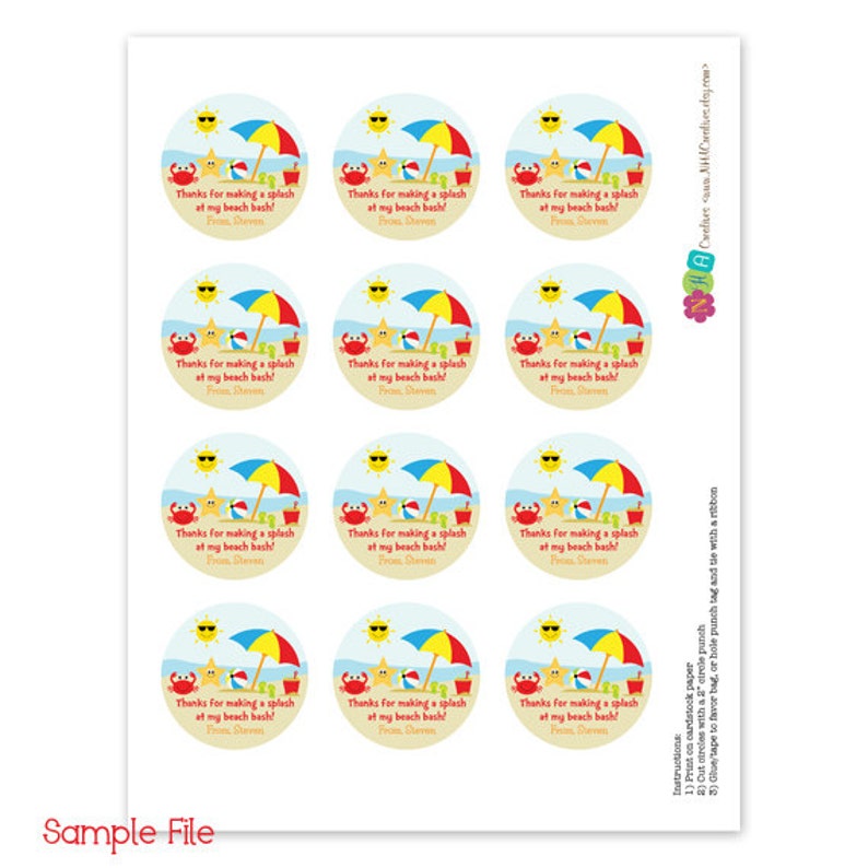 Personalized Beach Favor Tag - DIY Printable Digital File - Etsy