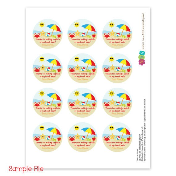 Personalized Beach Favor Tag DIY Printable Digital File - Etsy