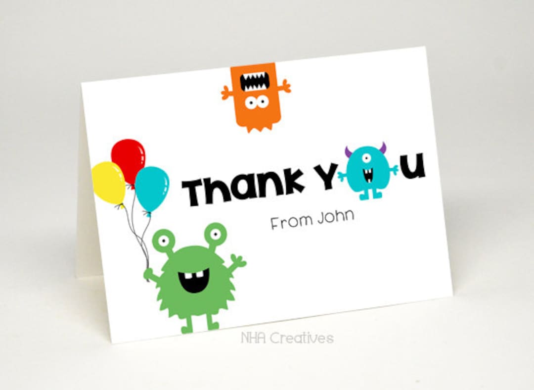 Personalized Monster Thank You Card - DIY Printable Digital File - Etsy