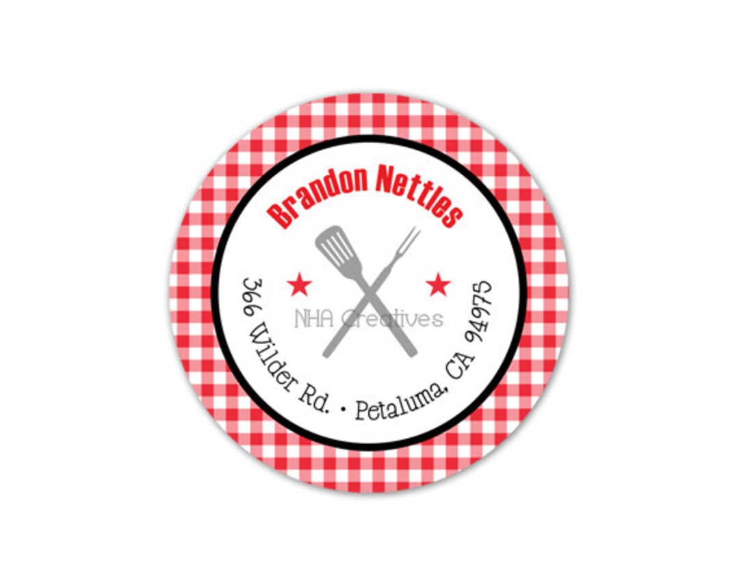 Personalized Barbecue Address Label - BBQ Spatula and Fork - DIY ...