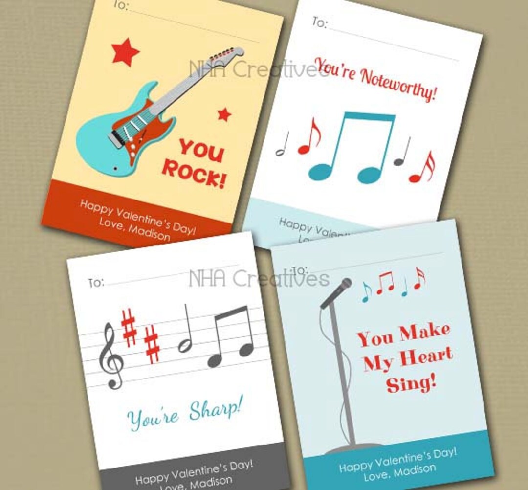 Personalized Music Valentine's Day Cards - Guitar, Mic, Notes, Sharp ...