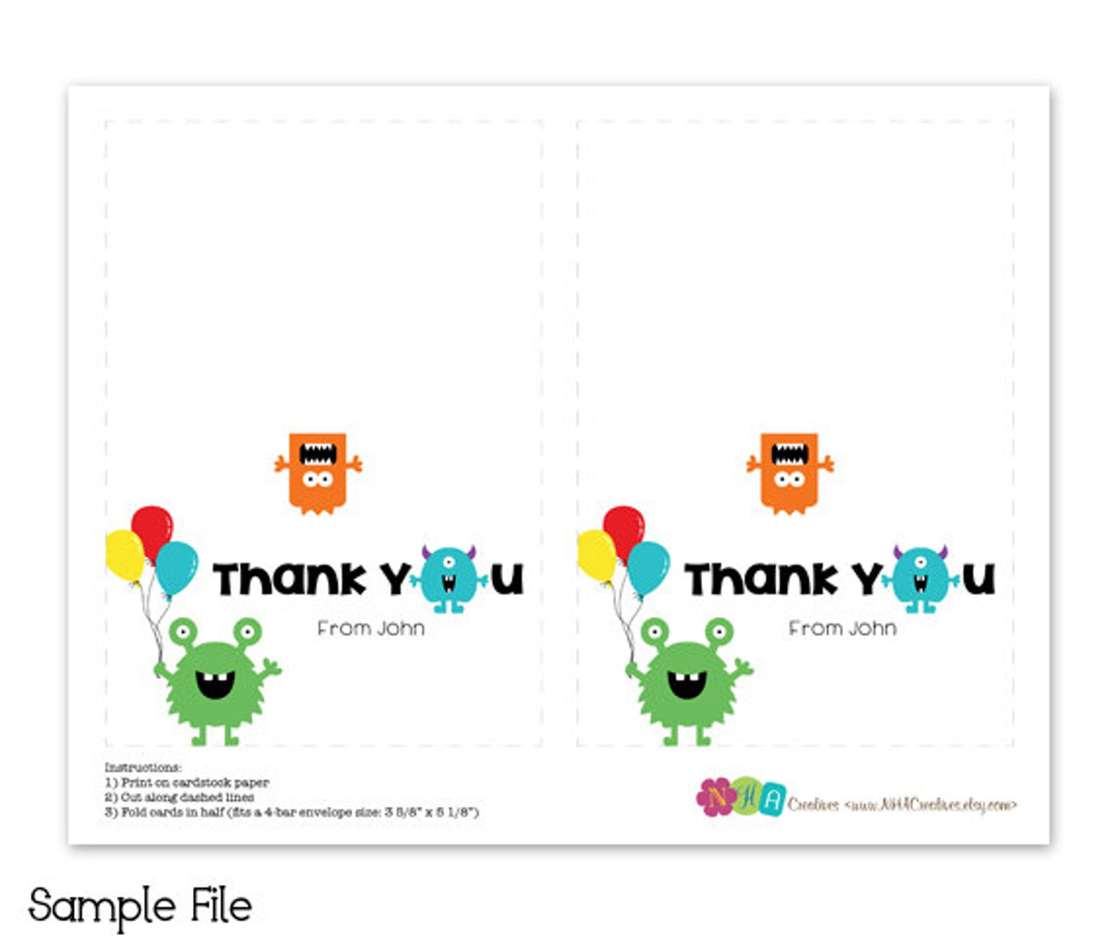 Personalized Monster Thank You Card DIY Printable Digital - Etsy