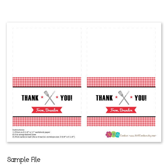 Personalized Barbecue Thank You Card - BBQ Spatula and Fork - DIY ...
